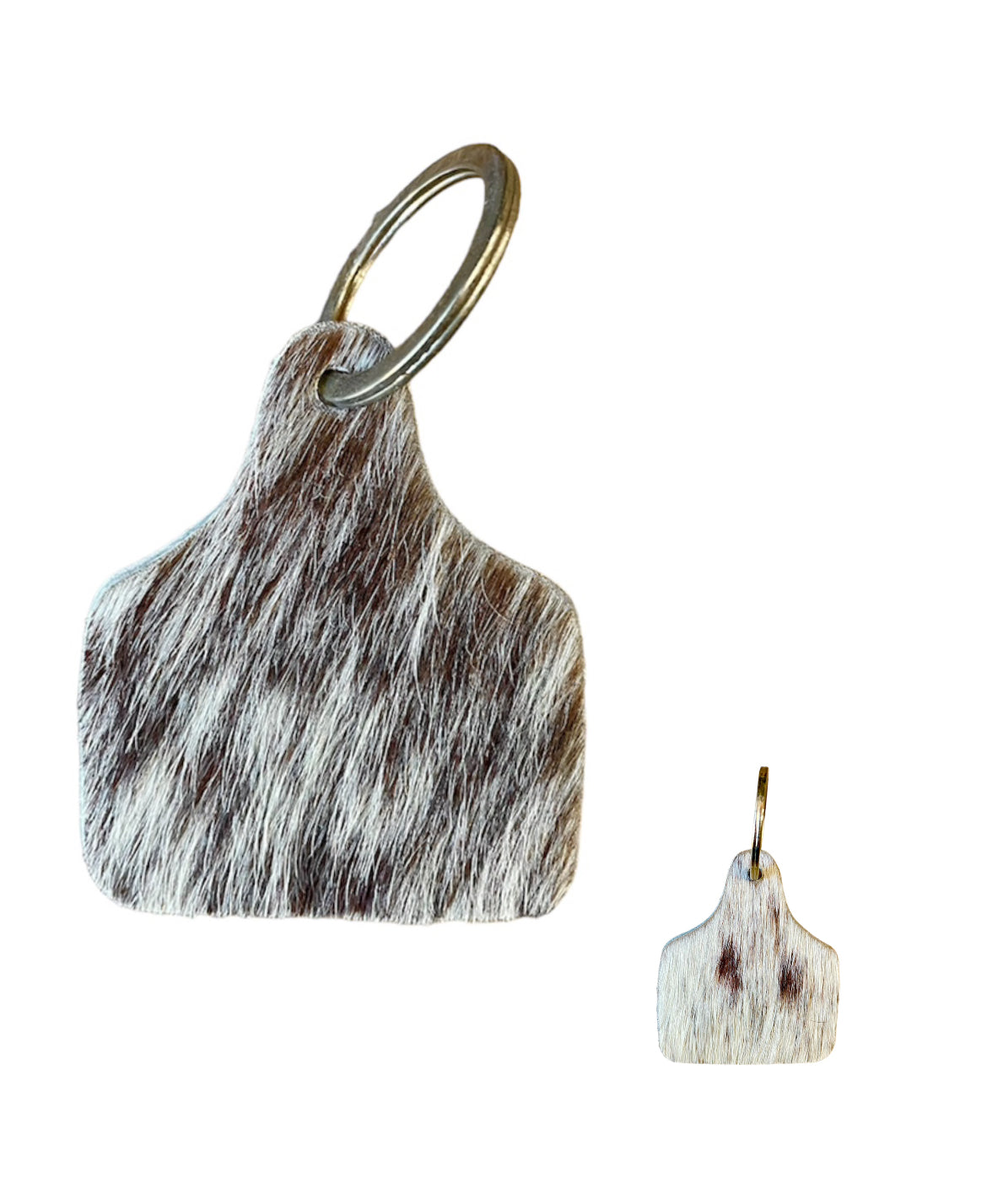 A8740 - Double Sided 100% Hair On Hide Leather Cattle Ear Tag Keychain ...
